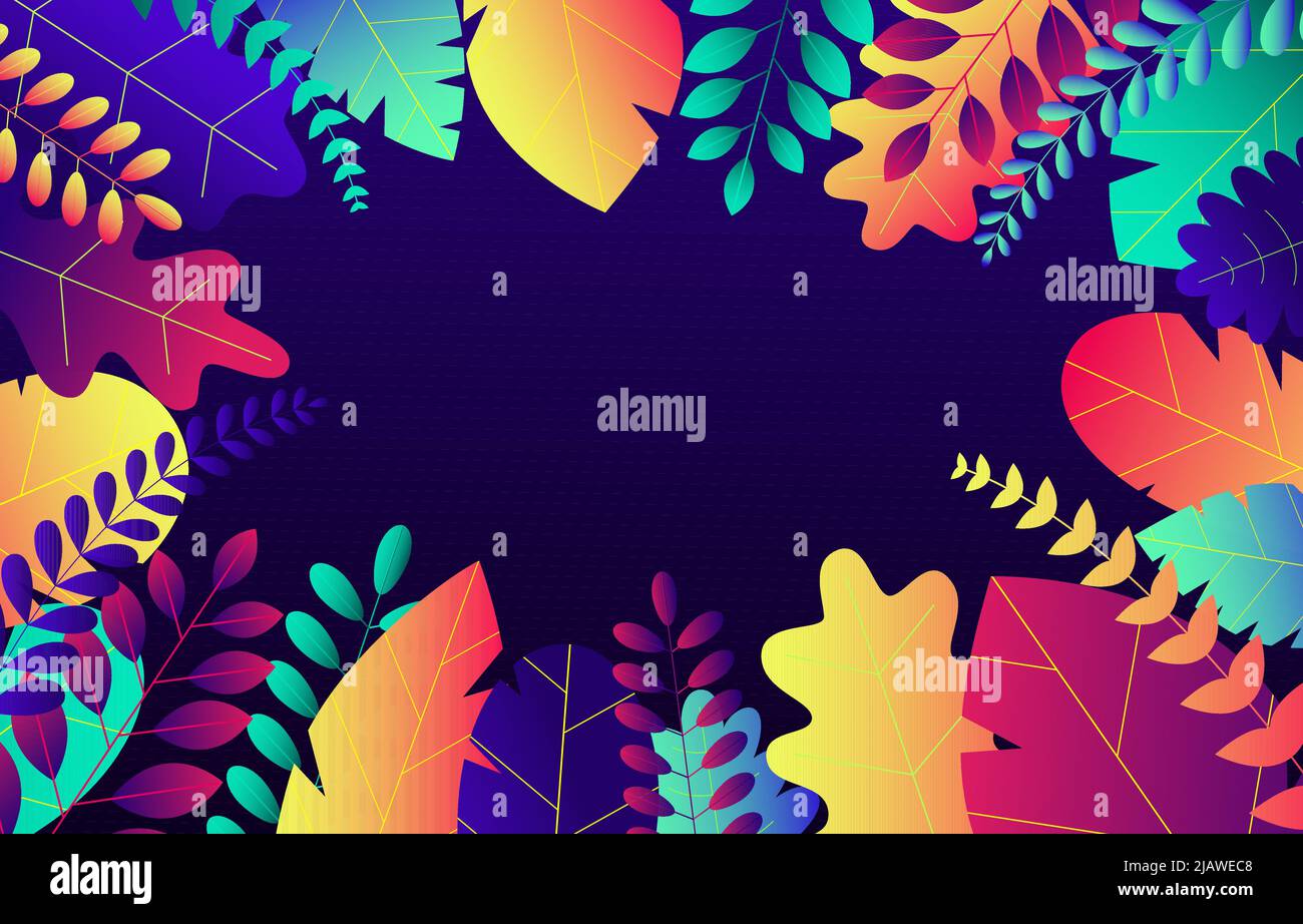 Trendy neon gradient plants and leaves background in flat style with ...