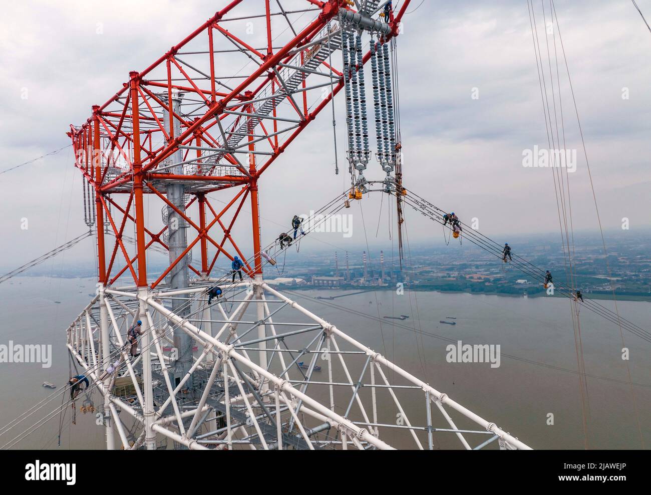 TAIZHOU, CHINA - JUNE 1, 2022 - Aerial photo taken on June 1, 2022 shows workers working on the ...