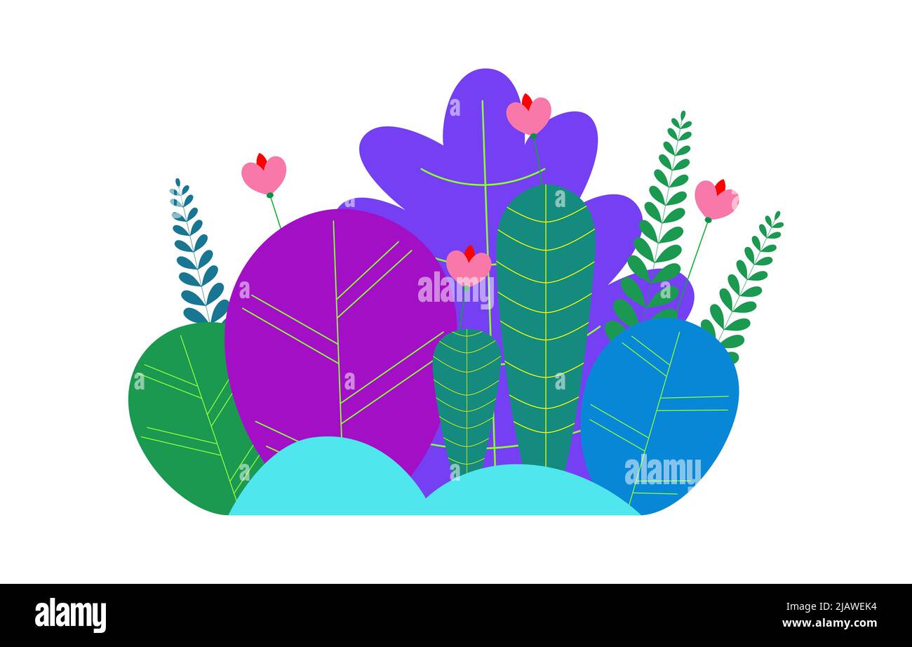 Trendy neon gradient plants and leaves background in flat style. Trees ...