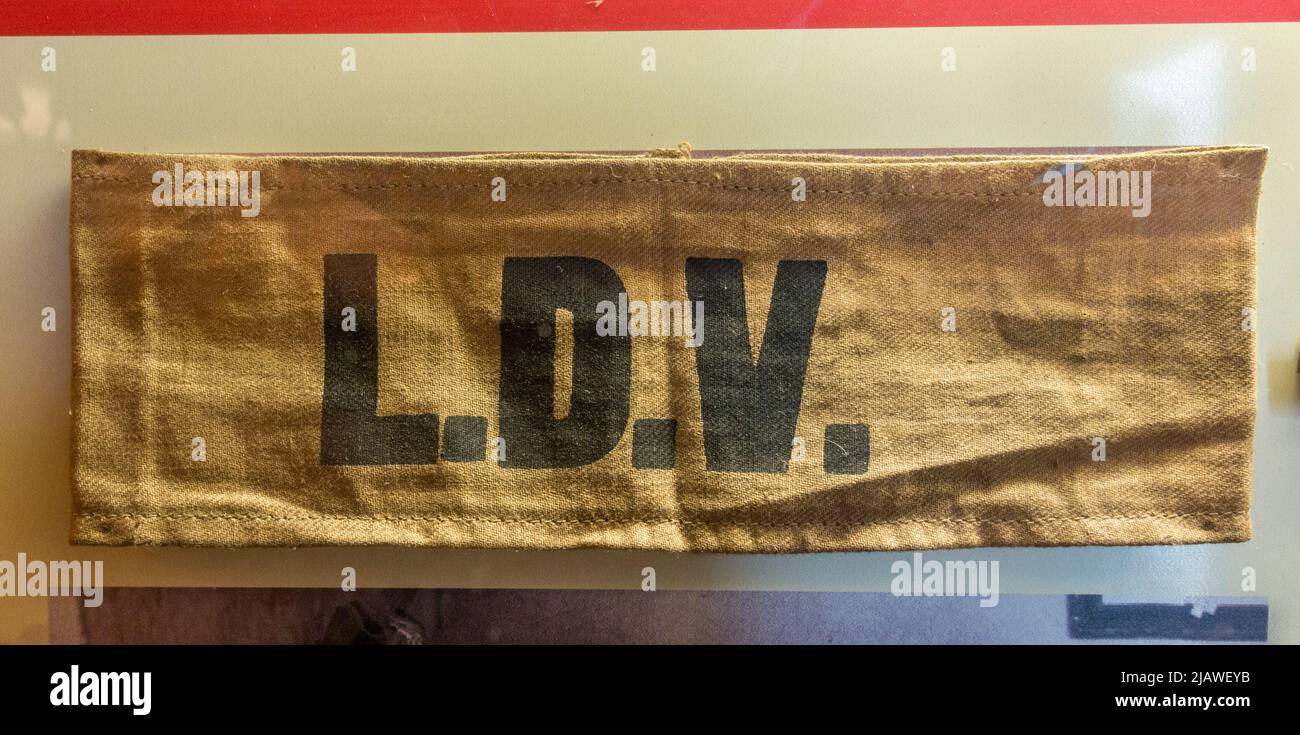 Local Defence Volunteer or LDV (Home Guard) arm band on display in the ...