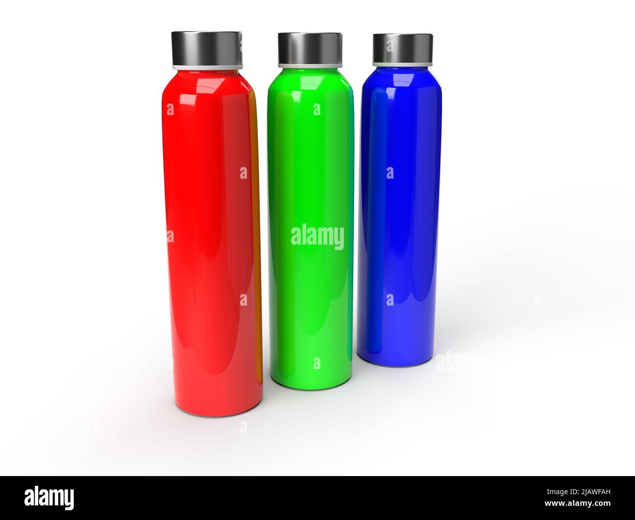 Rendering of three bottles in the order red, green, blue, the primary ...