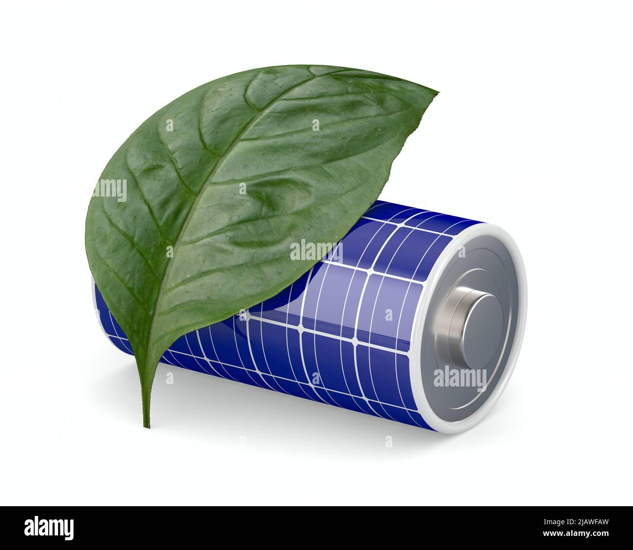 solar panel battery and leaf on white background. Isolated 3D ...