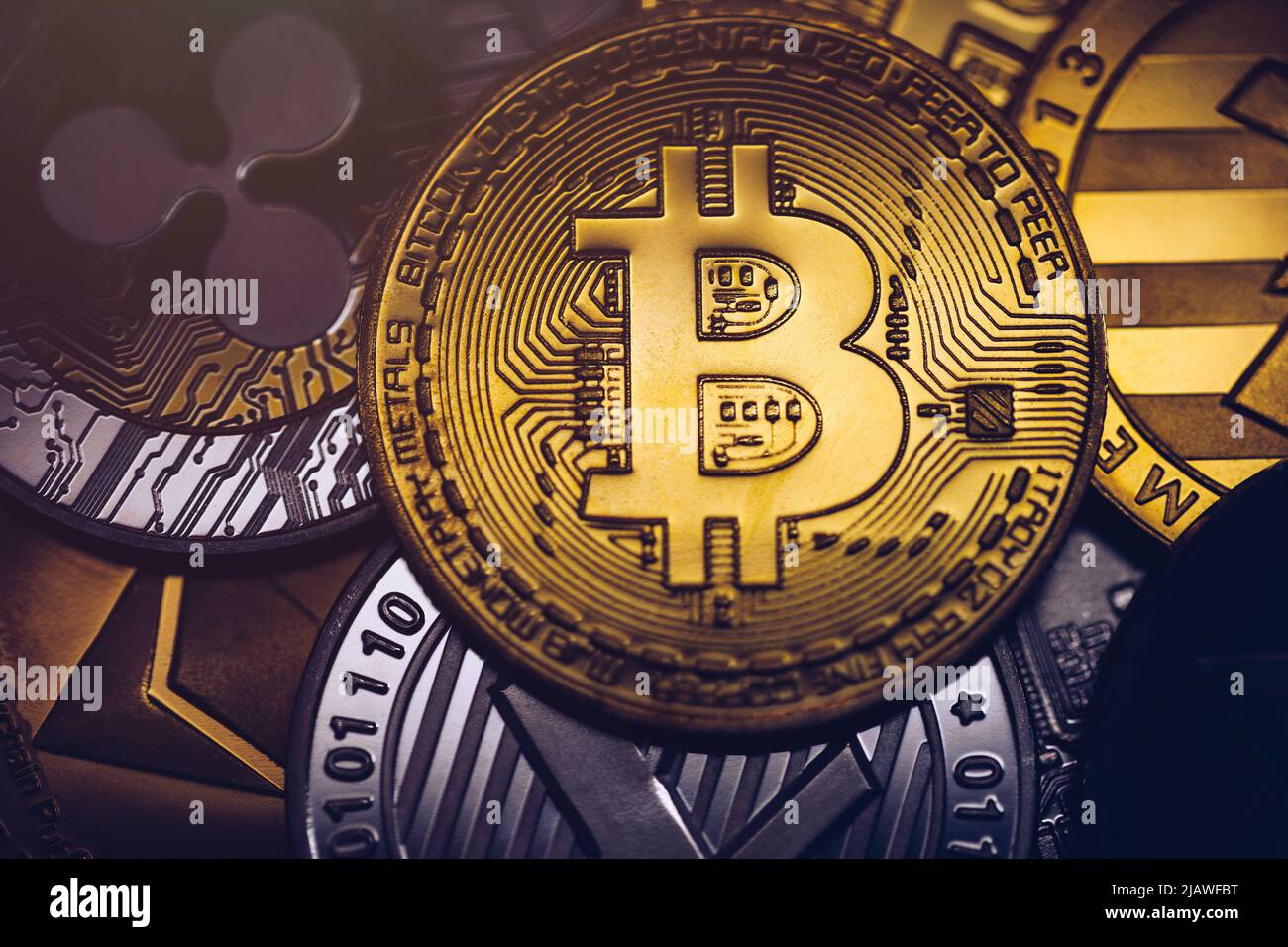 Set of cryptocurrencies with Bitcoin, Etherium, Ripple, Litecoin ...