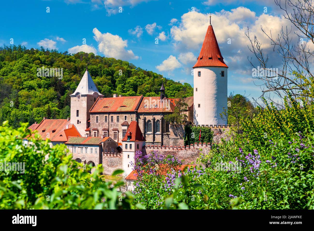 Aerial view of castle Krivoklat in Czech republic, Europe. Famous Czech ...