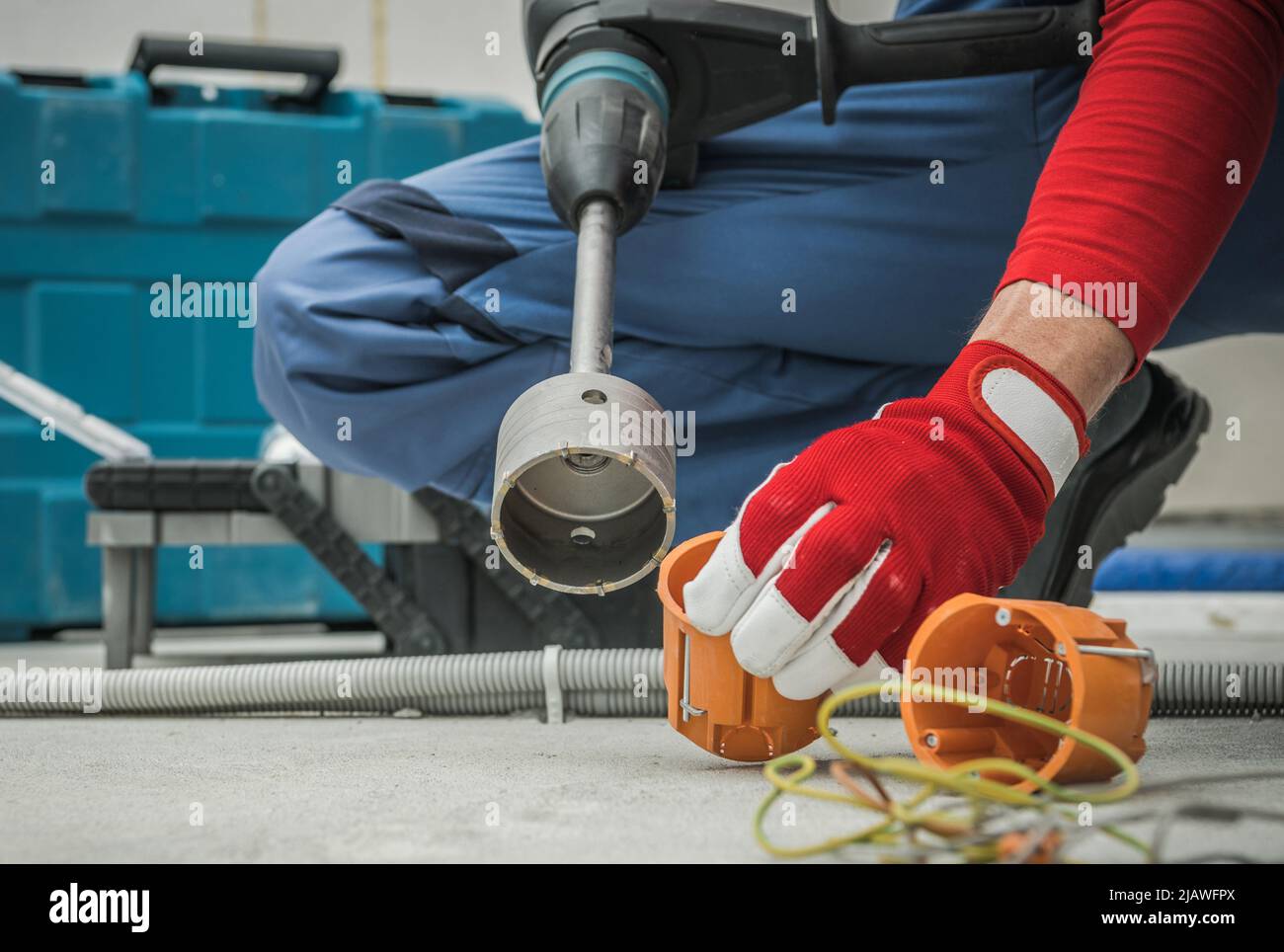 Electric Socket Box Drilling In Concrete House Walls Using Powerful ...