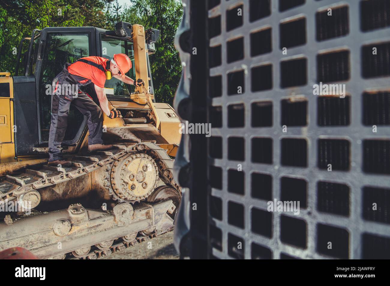 Professional Heavy Duty Construction Machinery Mechanic Inspecting ...