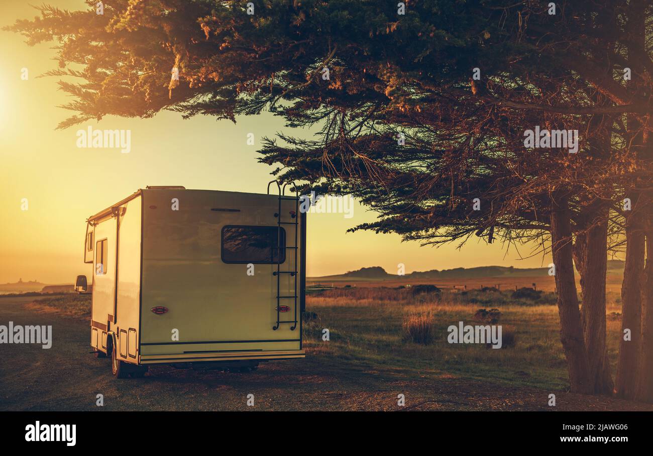 Recreational Vehicles Theme. Motorhome Vacation Road Trip Along ...