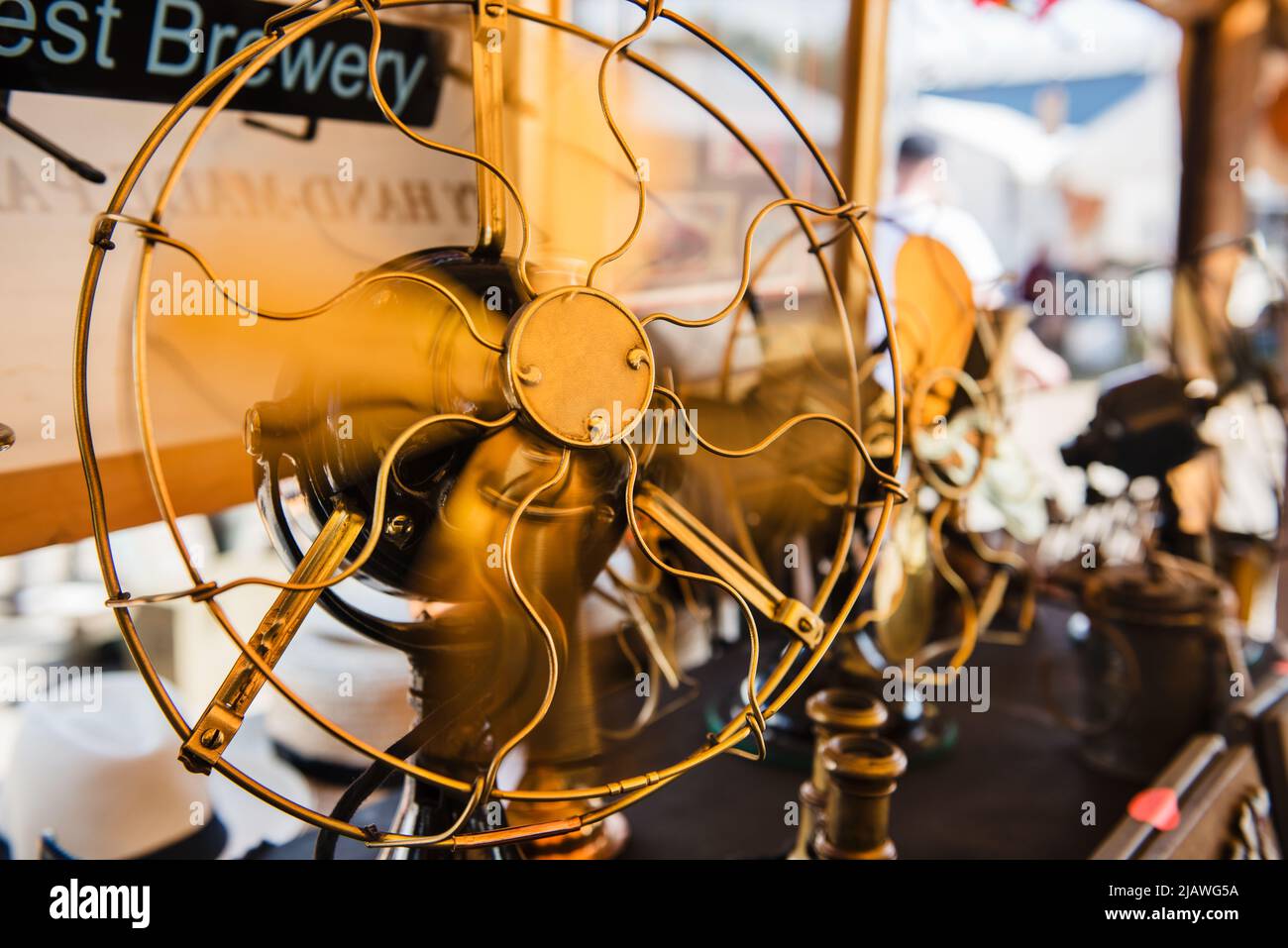 Vintage fans for sale at Brimfield flea market, Massachusetts Stock ...