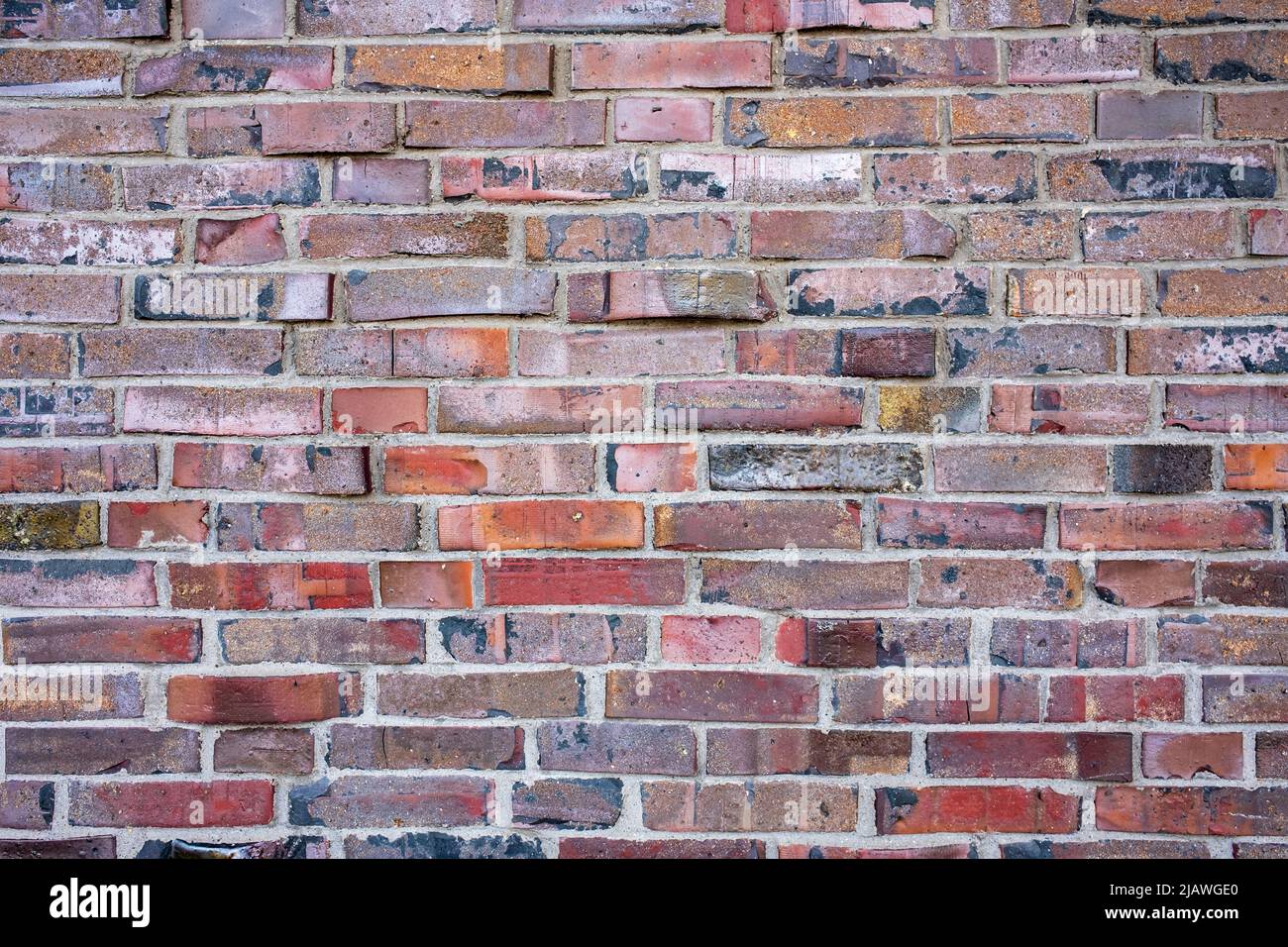 Old uneven, shabby brick wall, outdoors. Copy space. Abstract ...