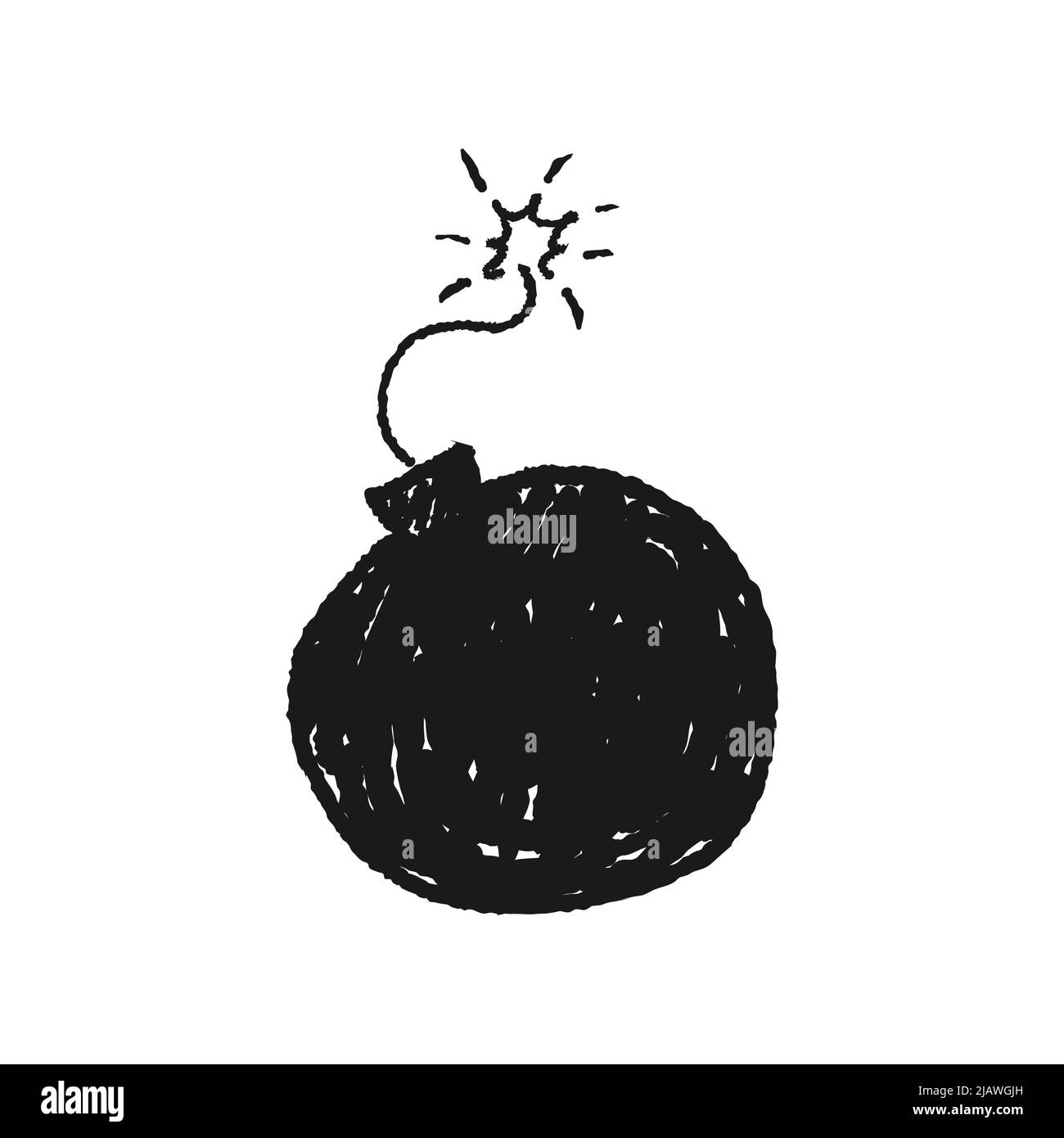 Bomb simple sketch. Vector illustration bomb with fuse on fire doodle ...