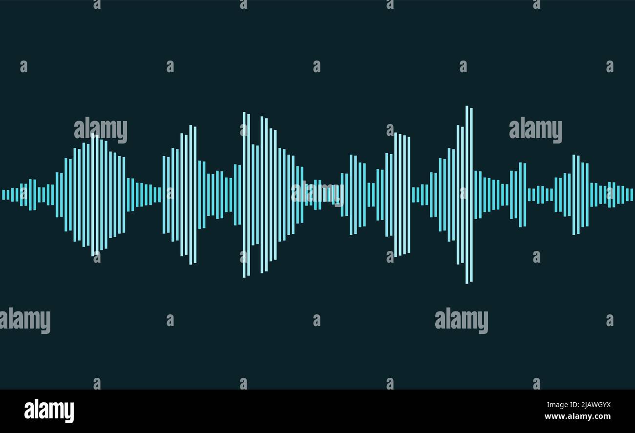 Sound studio audio wave blue display. Vector sound editing waveform ...