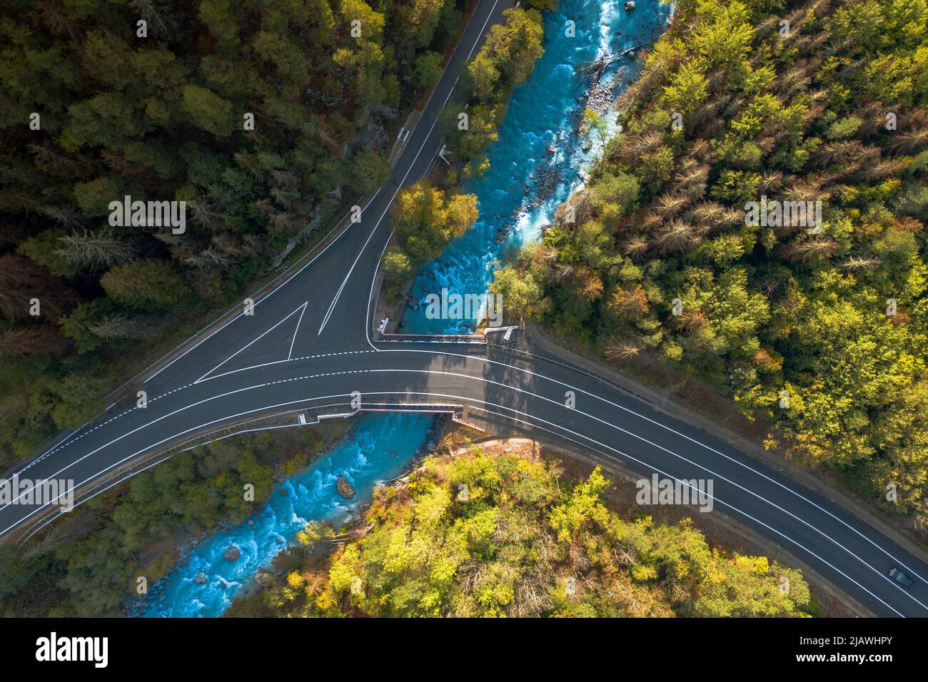 beautiful road junction with a bridge over the river Stock Photo - Alamy