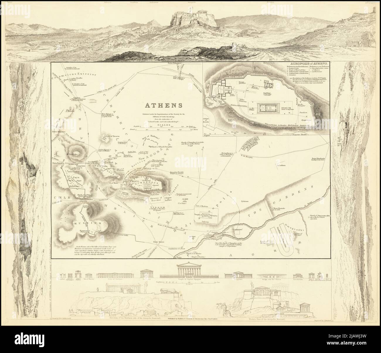 Vintage city plan of Athens and area around it from 18/19th century ...