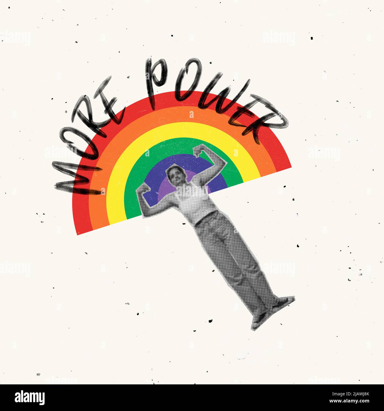 Contemporary art collage. Conceptual image of young woman giving ...