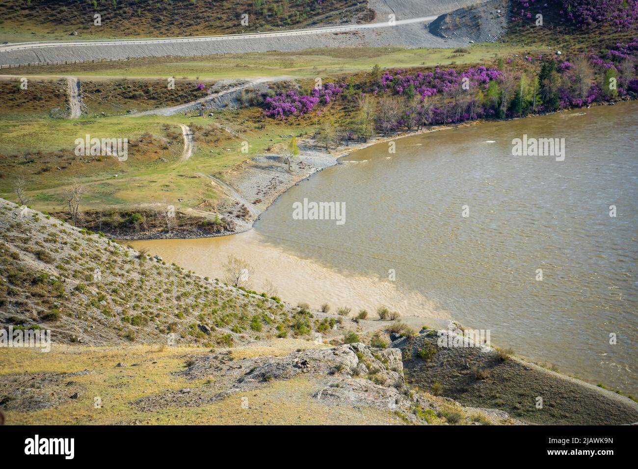 Confluence of Chuya and Katun rivers in Altai mountains, Siberia ...
