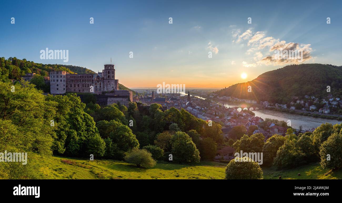Panoramic view of beautiful medieval town Heidelberg including Carl ...