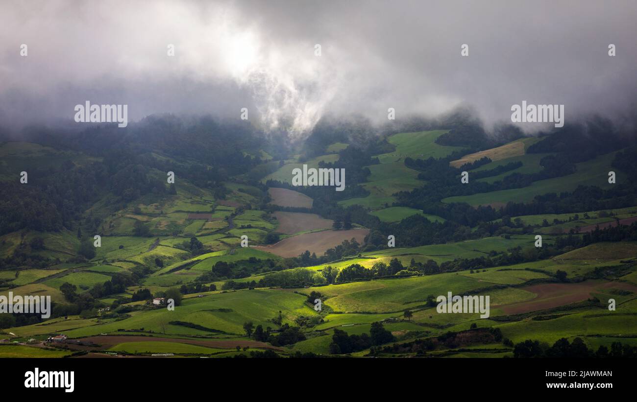 Azores panoramic view of natural landscape, wonderful scenic island of ...