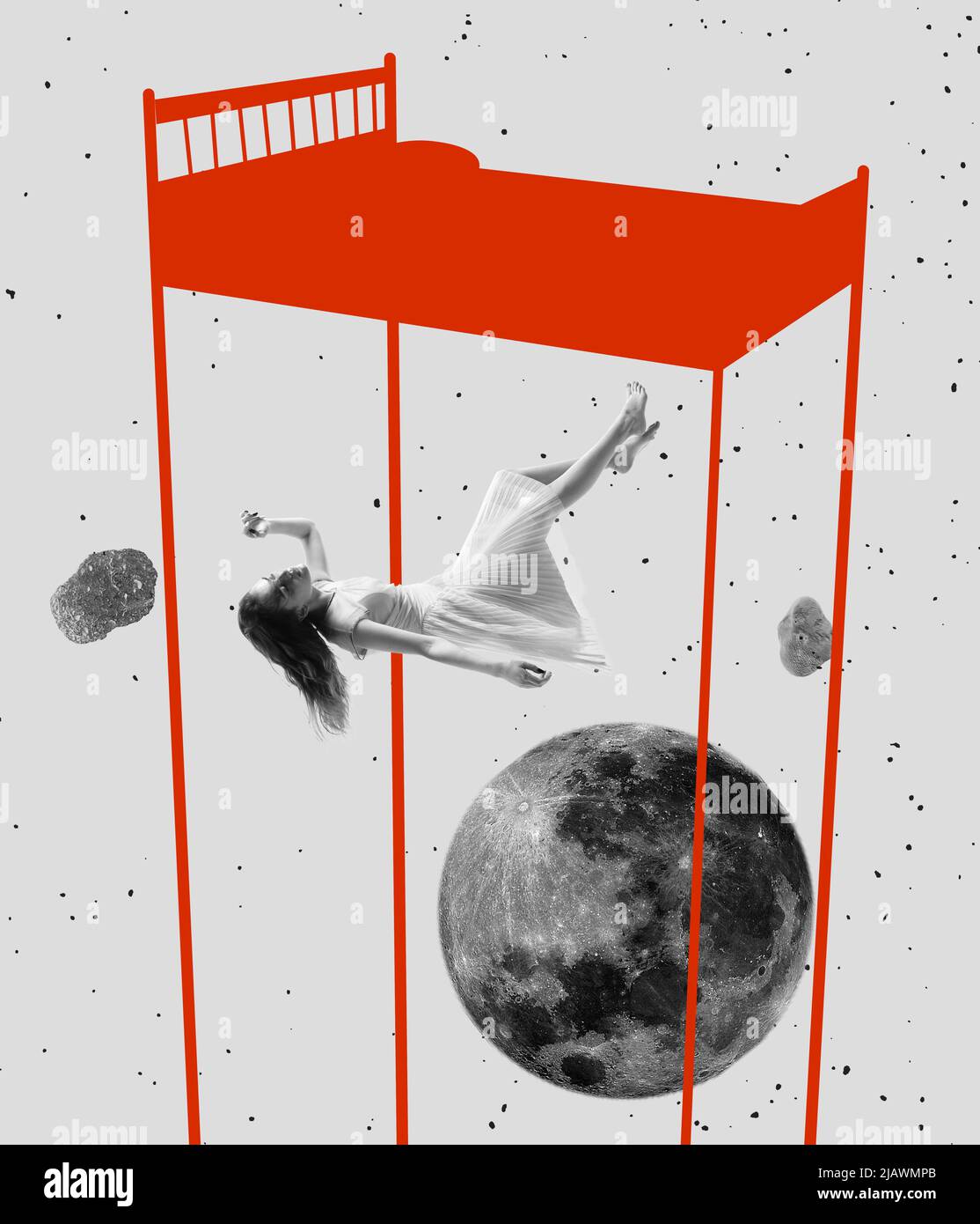 Young girl falls into dream, flies and soars in dreams and in invented ...