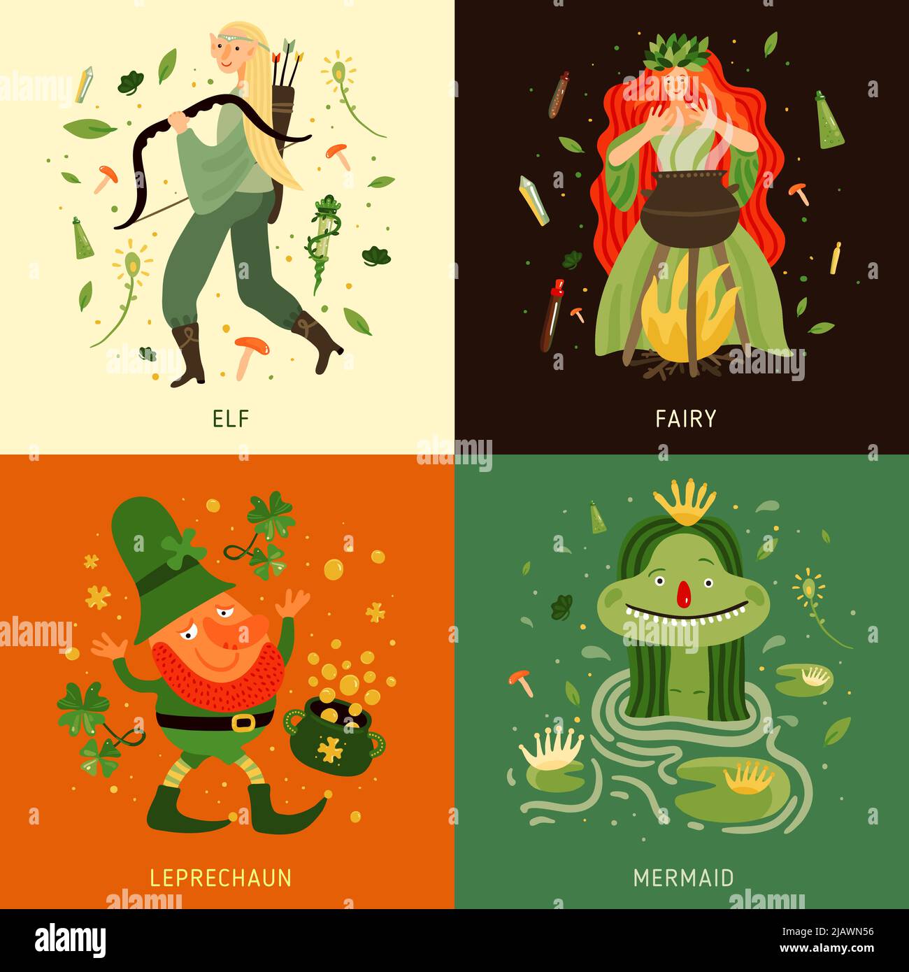 Forest Fairy Tale Characters Concept Icons Set Flat Isolated Vector
