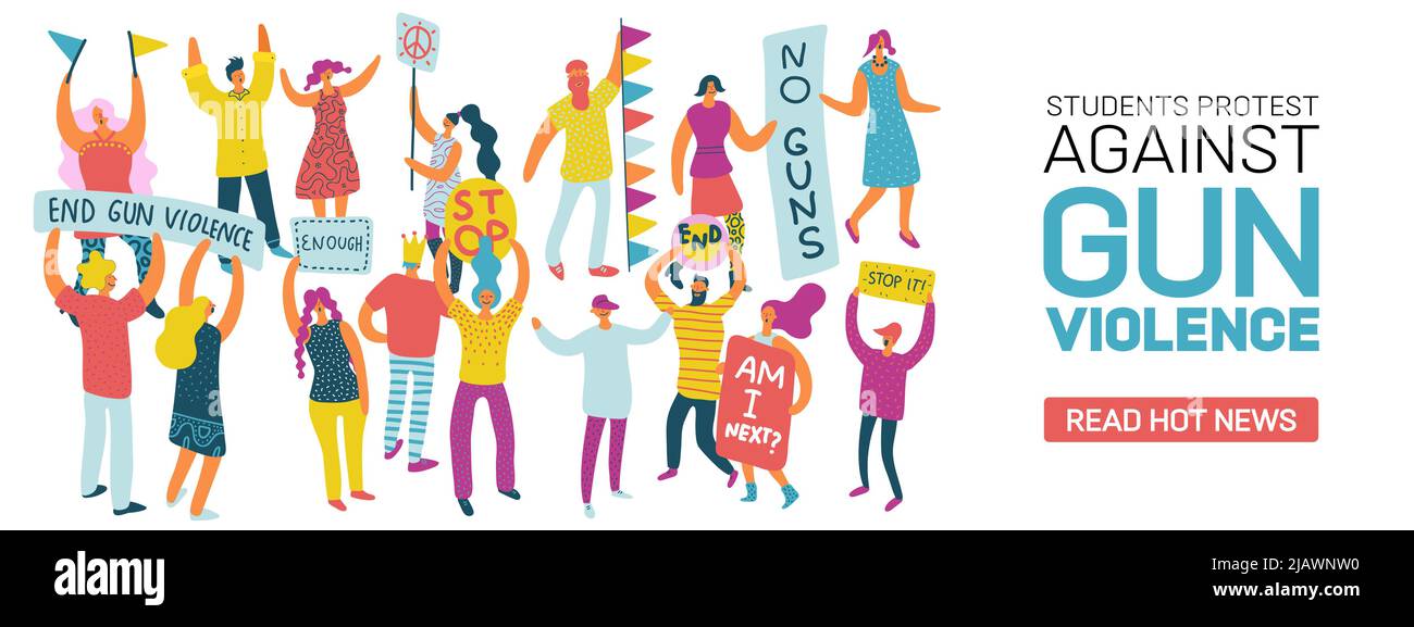 Group of students protesting against gun violence with placards and ...