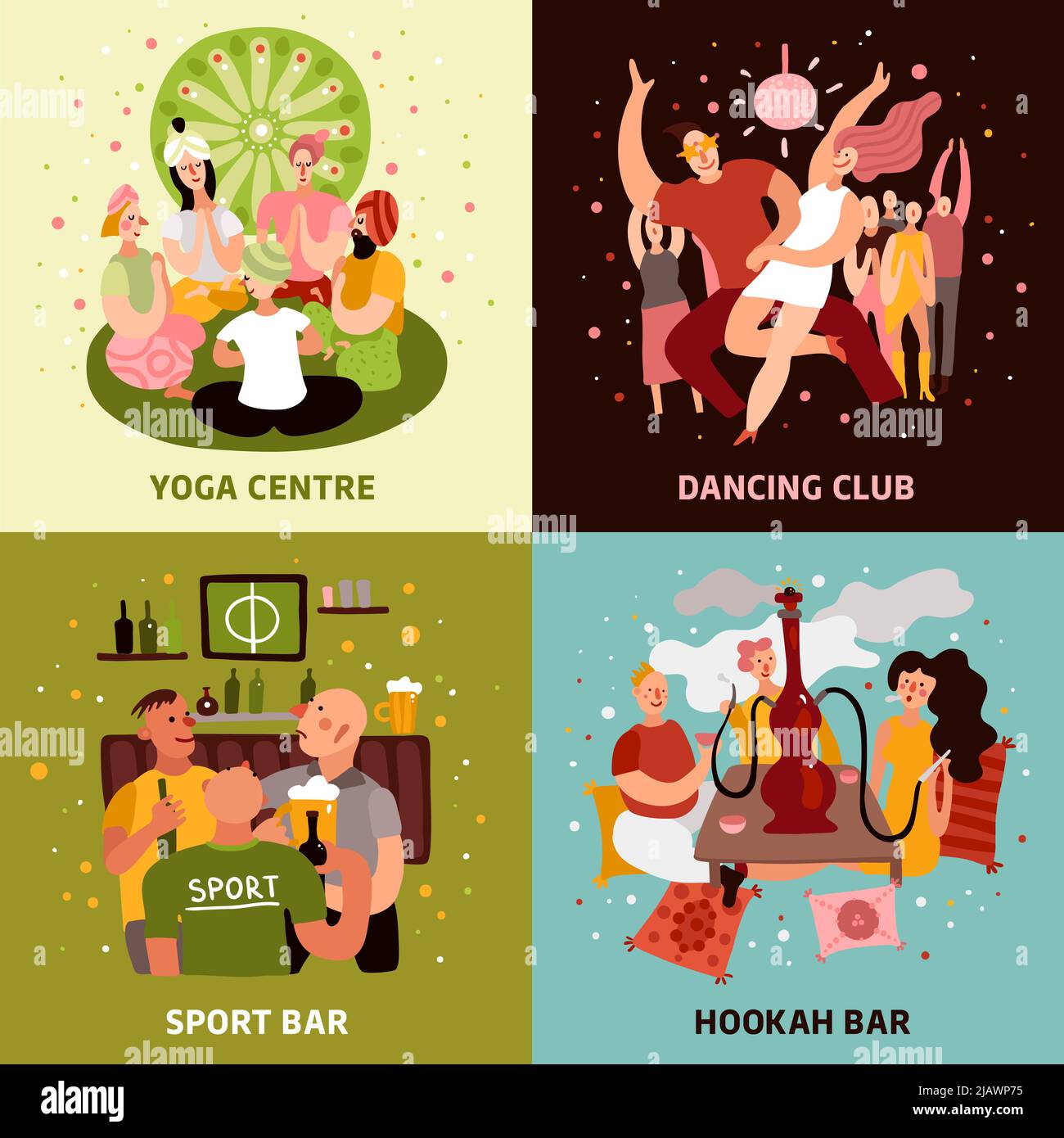 Club party concept icons set with sport bar symbols flat isolated ...