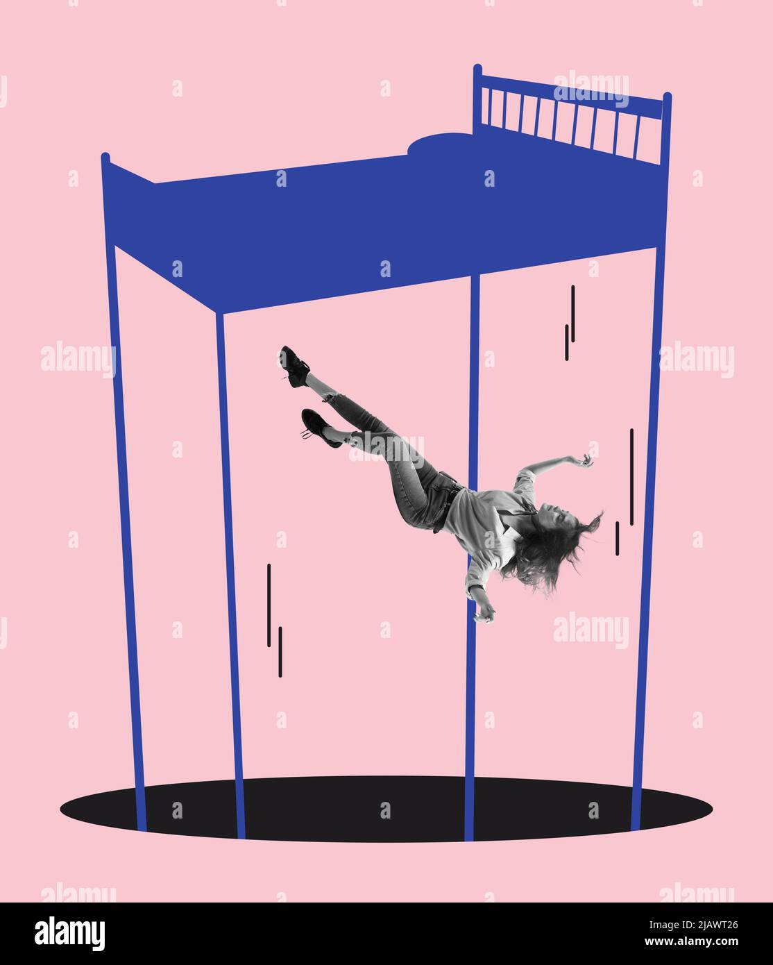 Woman falls into dream, flies and soars in dreams and in invented world ...