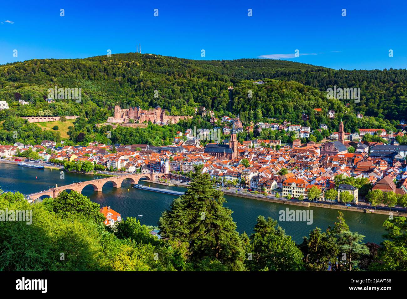 Landmark and beautiful Heidelberg town with Neckar river, Germany ...
