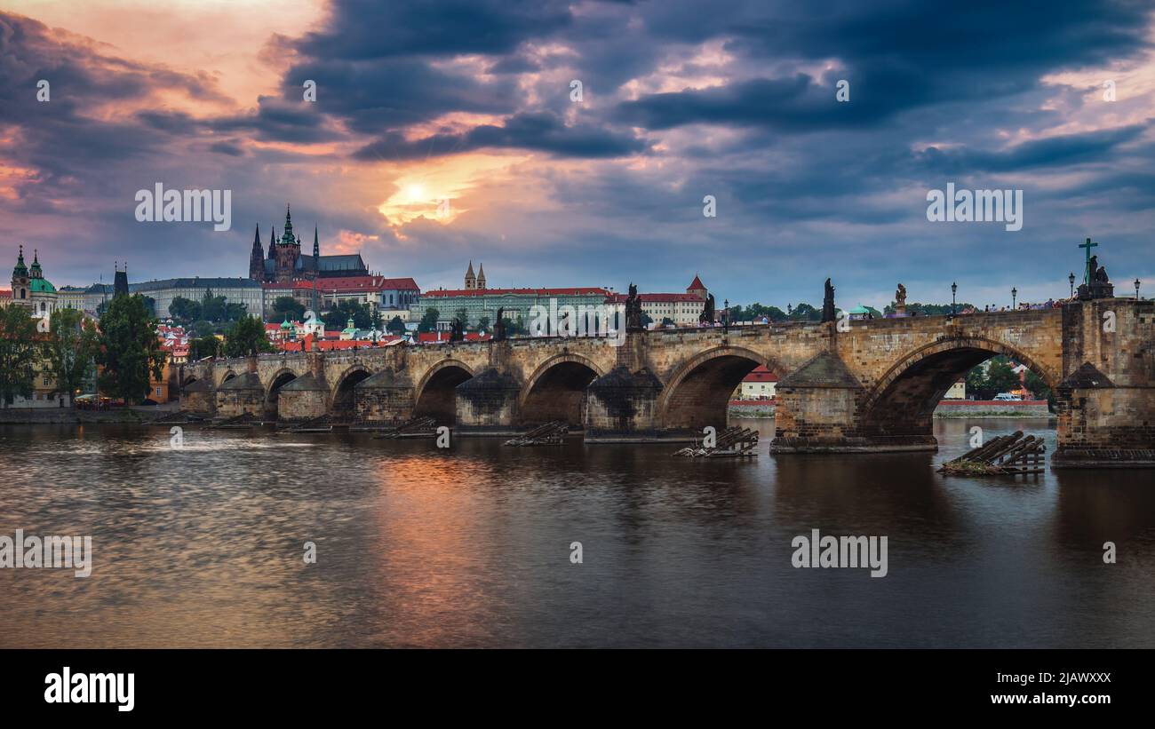Famous iconic image of Prague castle and Charles Bridge, Prague, Czech ...