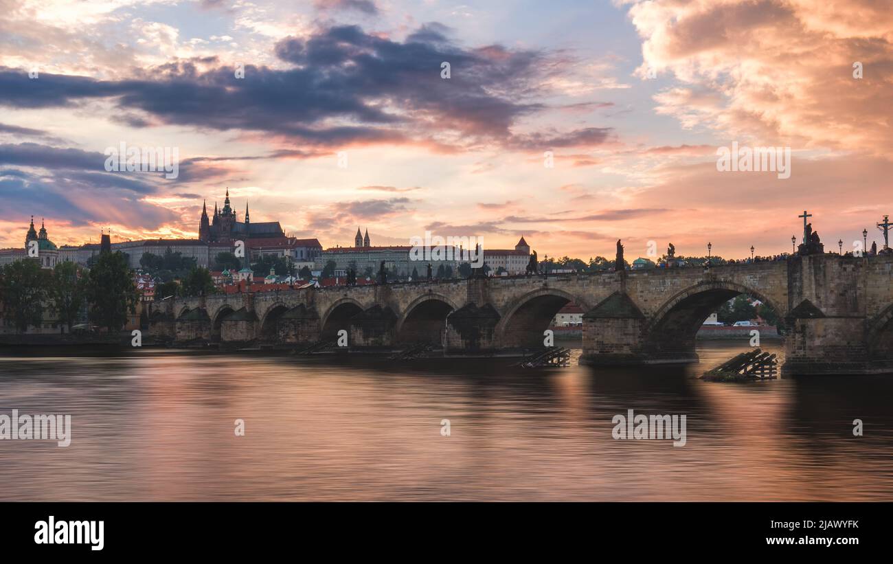 Famous iconic image of Charles bridge, Prague, Czech Republic. Concept ...