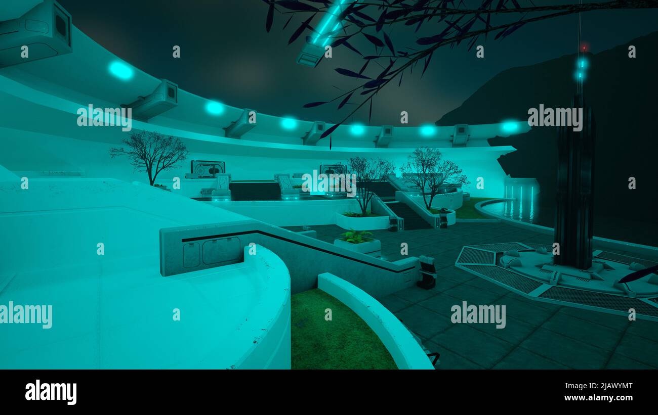 3D rendering of a futuristic science fiction square Stock Photo - Alamy