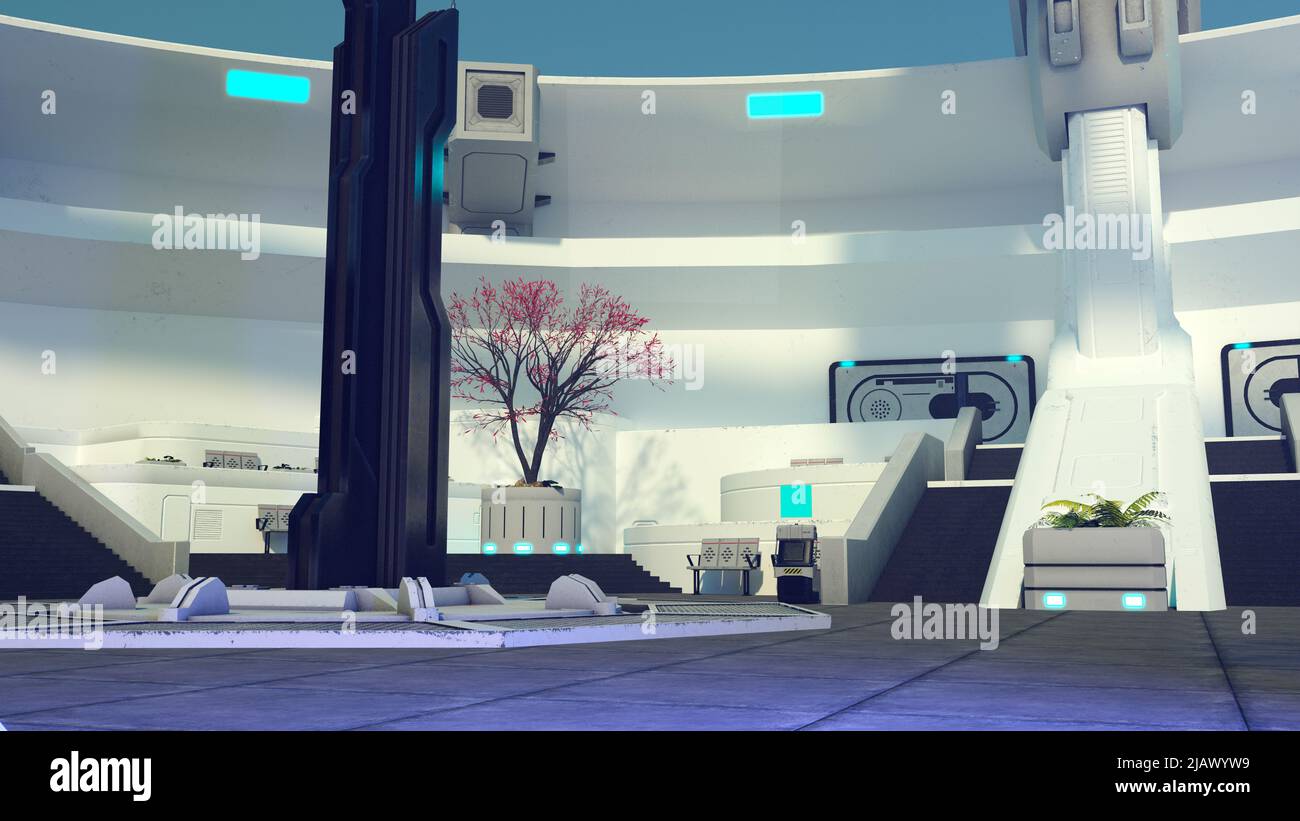 3D rendering of a futuristic science fiction square Stock Photo - Alamy