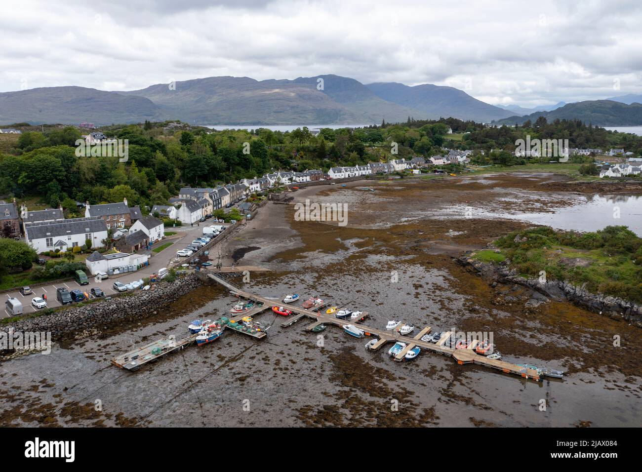 Plockton village ( Am Ploc) at low tide, overlooking Lochcarron ...