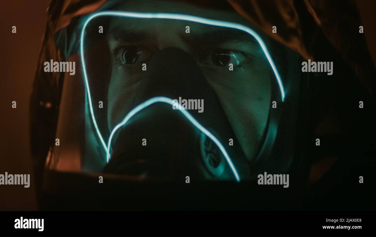 Scary Man with nuclear radiation mask. Close-up Stock Photo - Alamy