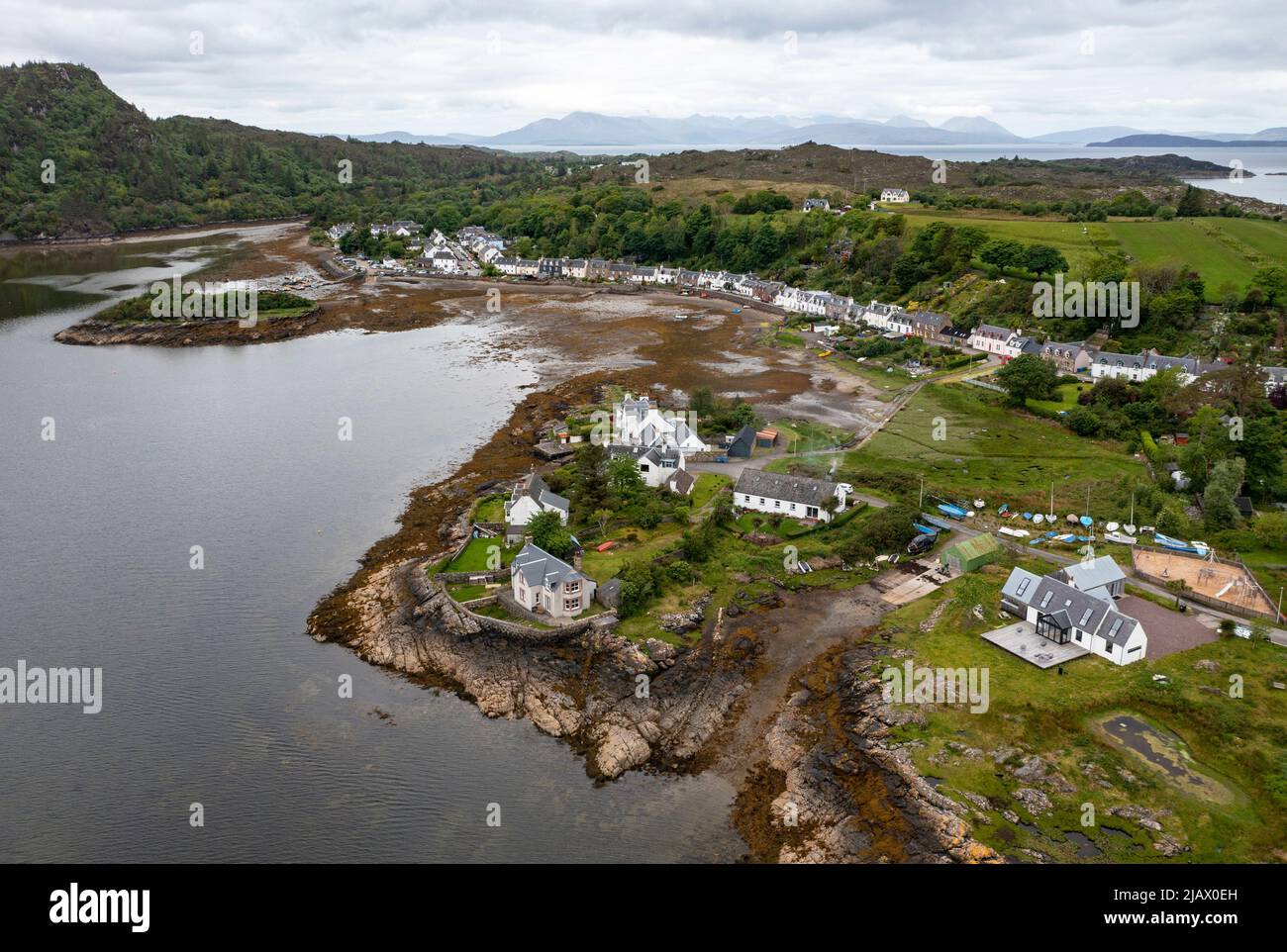Plockton village ( Am Ploc) at low tide, overlooking Lochcarron ...