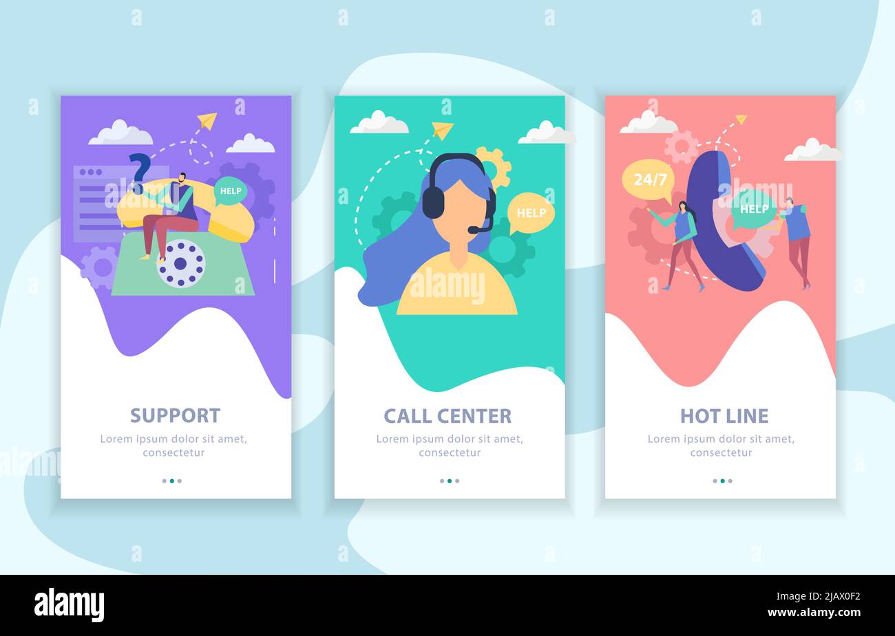 Customer support set of vertical flat banners call center and hot line ...