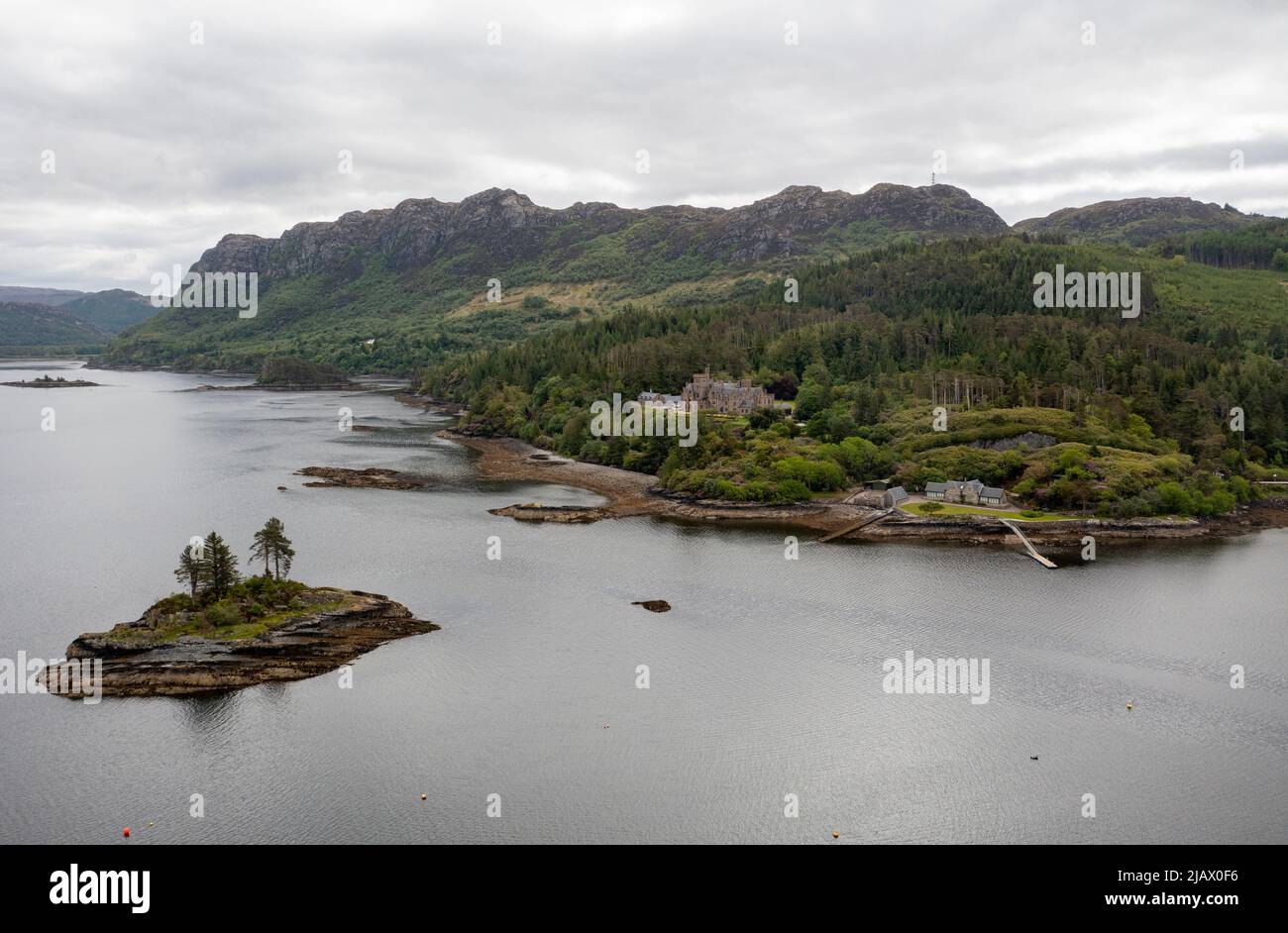 Aerial view of Loch Carron and Duncraig Castle, Plockton, Lochalsh ...