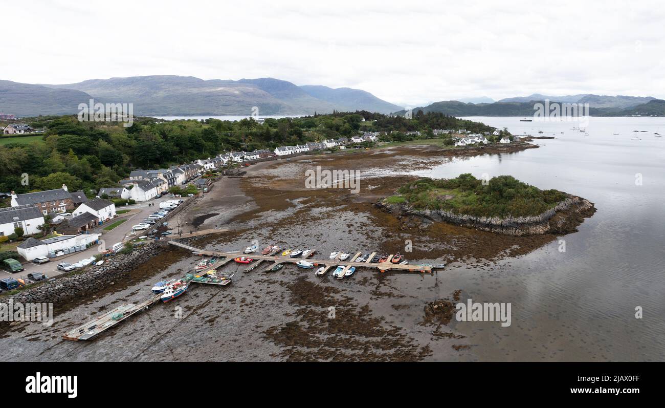 Plockton village ( Am Ploc) at low tide, overlooking Lochcarron ...