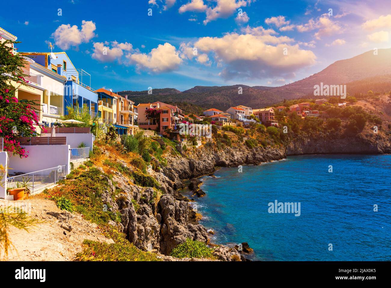 Turquoise colored bay in Mediterranean sea with beautiful colorful ...