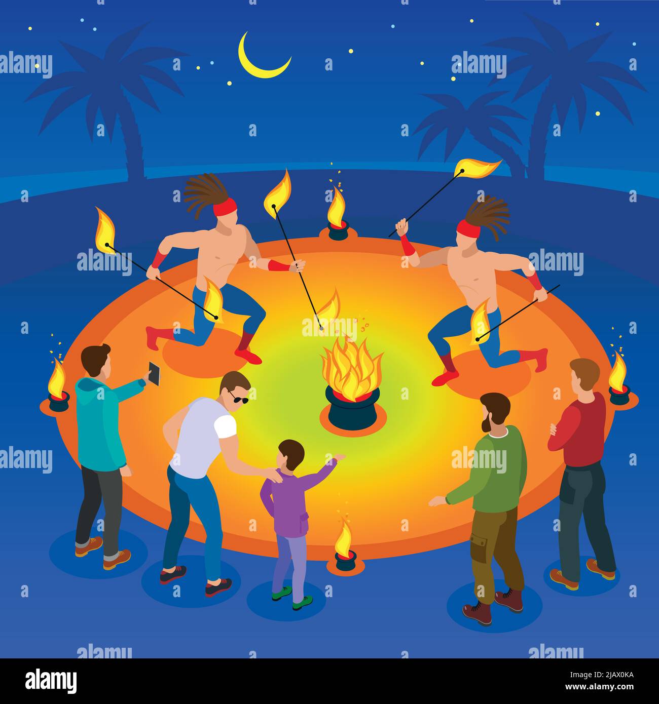 Fire show composition with fun and amusement symbols flat vector ...