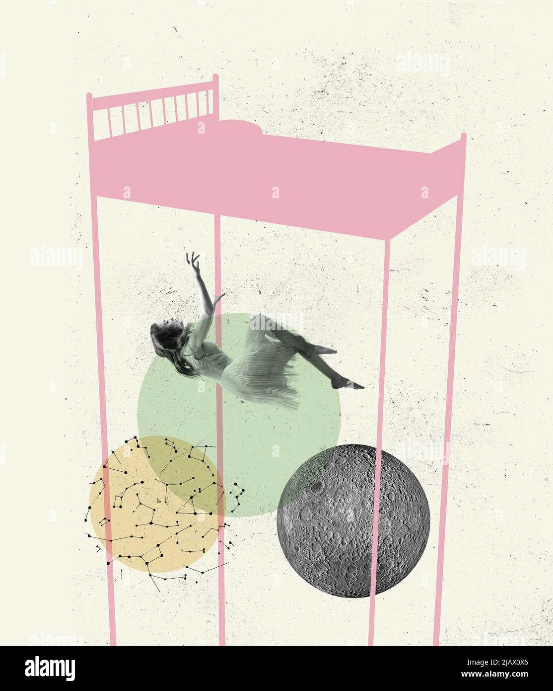 Young girl falls into dream, flies and soars in dreams and in invented ...