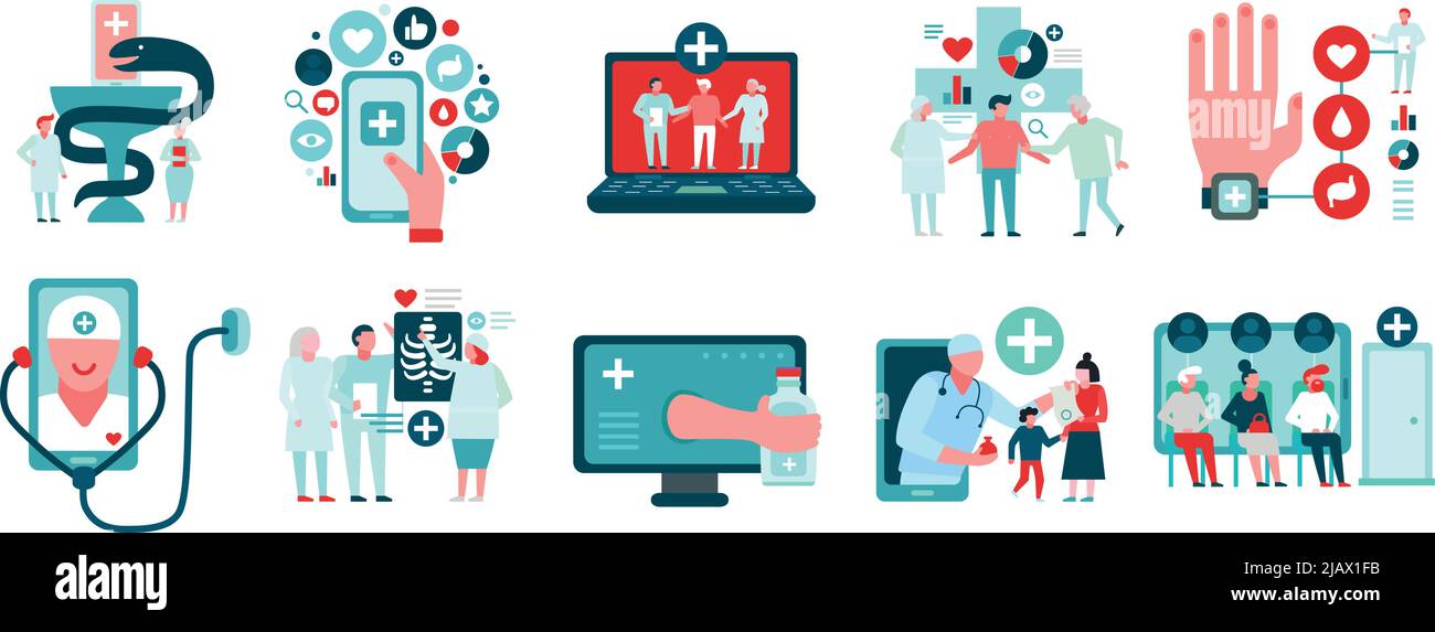 Digital medicine set of icons with medical electronic technologies ...