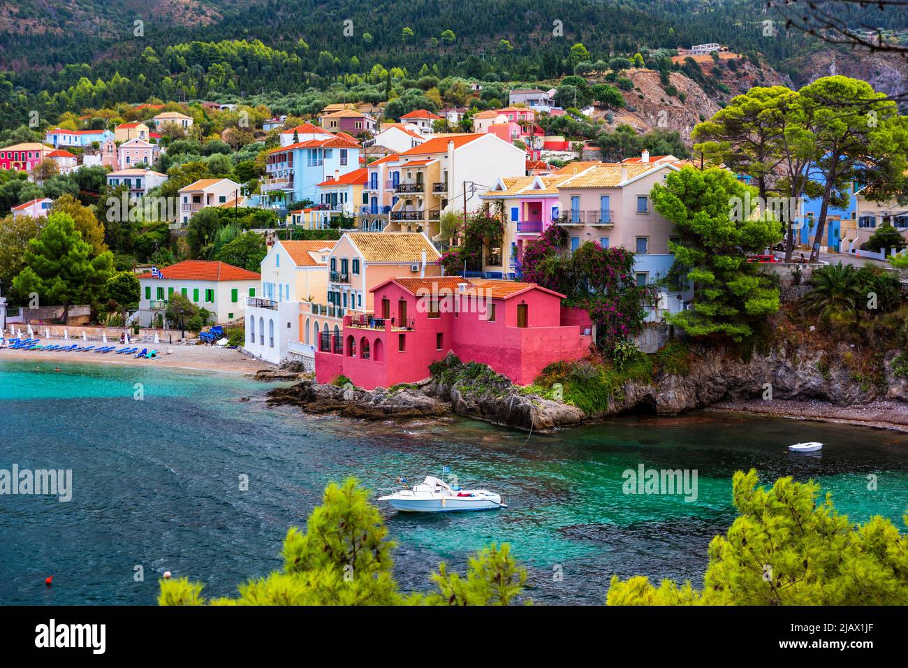 Turquoise colored bay in Mediterranean sea with beautiful colorful ...