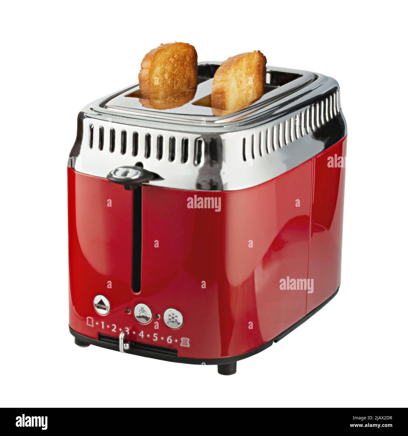 Red toaster with bread isolated on white background. File contains ...
