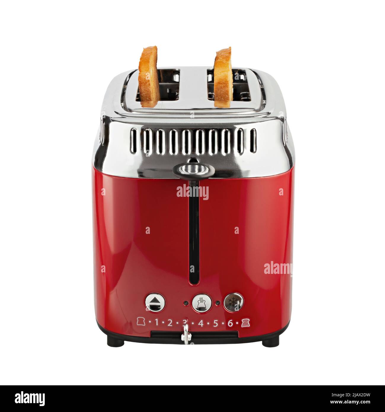 Red toaster with bread isolated on white background. File contains ...