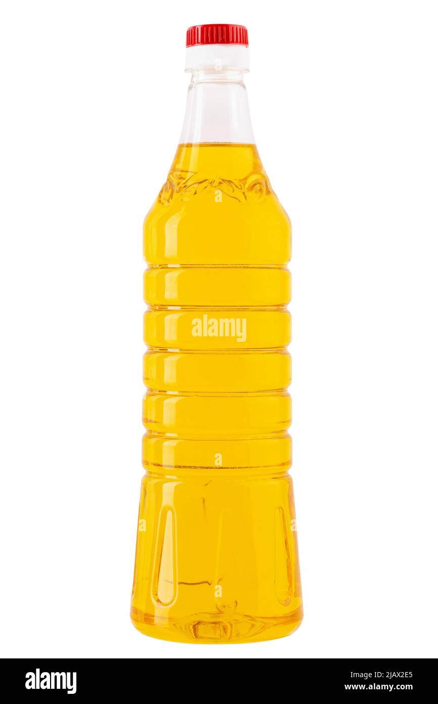 Vegetable oil plastic bottle isolated on white background. Creative ...