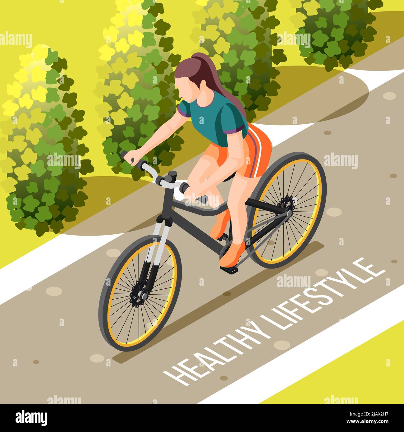 Healthy lifestyle isometric vector illustration of outdoor cycling with ...