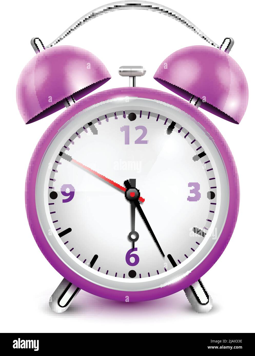 Purple alarm clock with two bells in retro style on white background ...