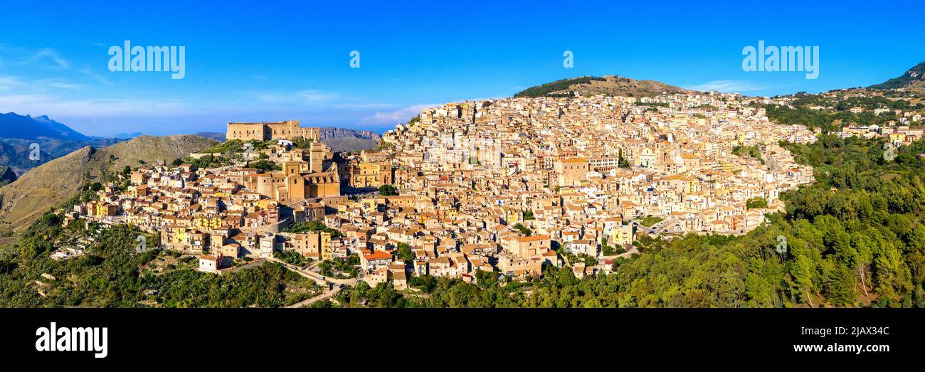 Panorama of Caccamo city, Sicily. Medieval Italian city with the Norman ...