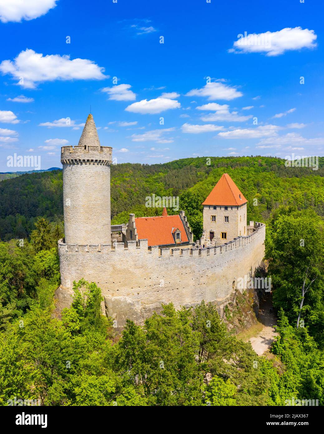 Aerial view of medieval castle Kokorin nearby Prague in Czechia ...