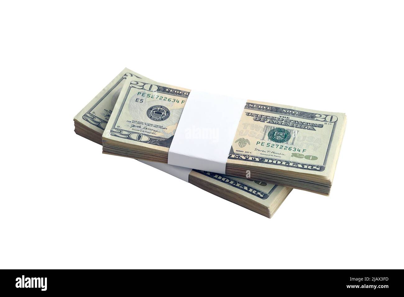 Bundle of US dollar bills isolated on white. Pack of american money ...